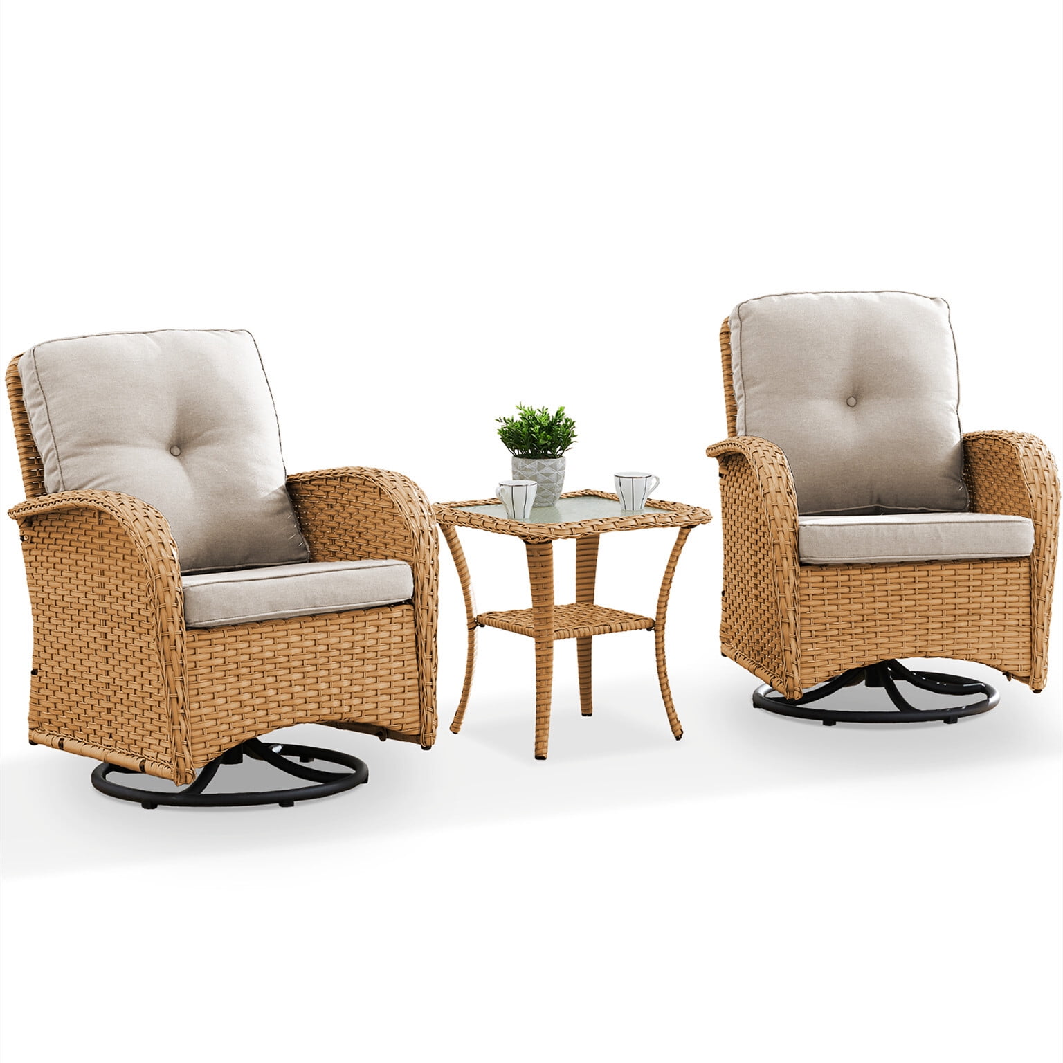 Bellefurn Patio Swivel Chairs Set of 2,Wicker Outdoor Swivel Rocker ...