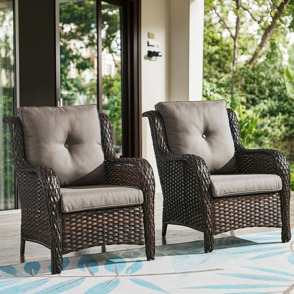 PARKWELL 4-Piece Outdoor Wicker Cushioned Lounge Chair with Ottoman ...