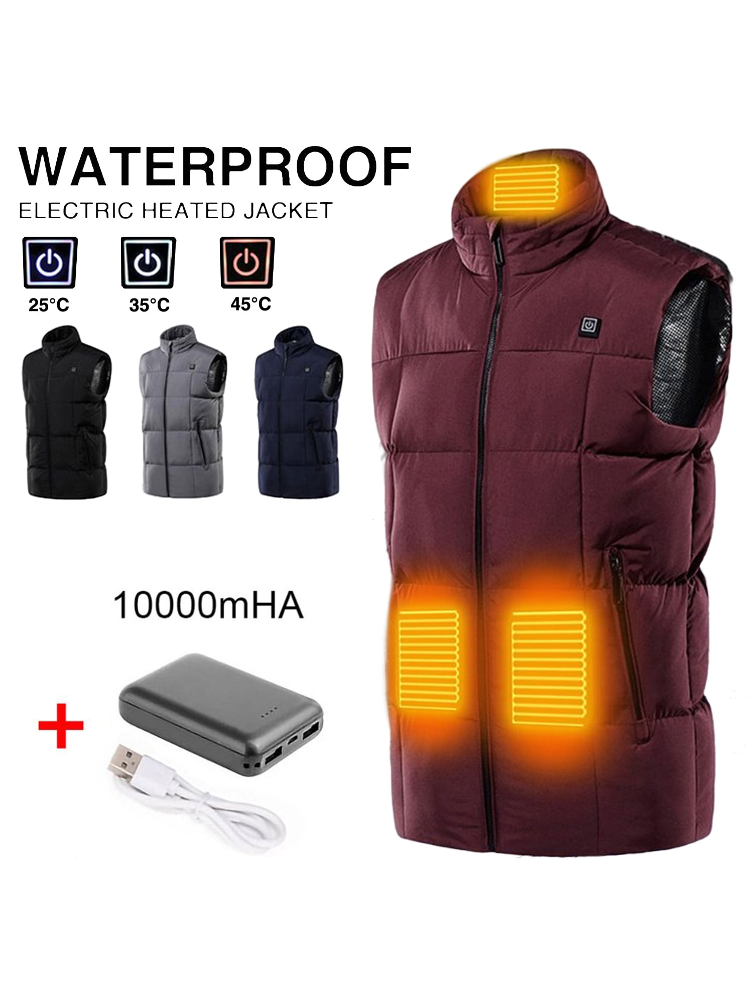 Bellella Electric Heated Vest Coat Heated Jacket USB Battery Pack ...