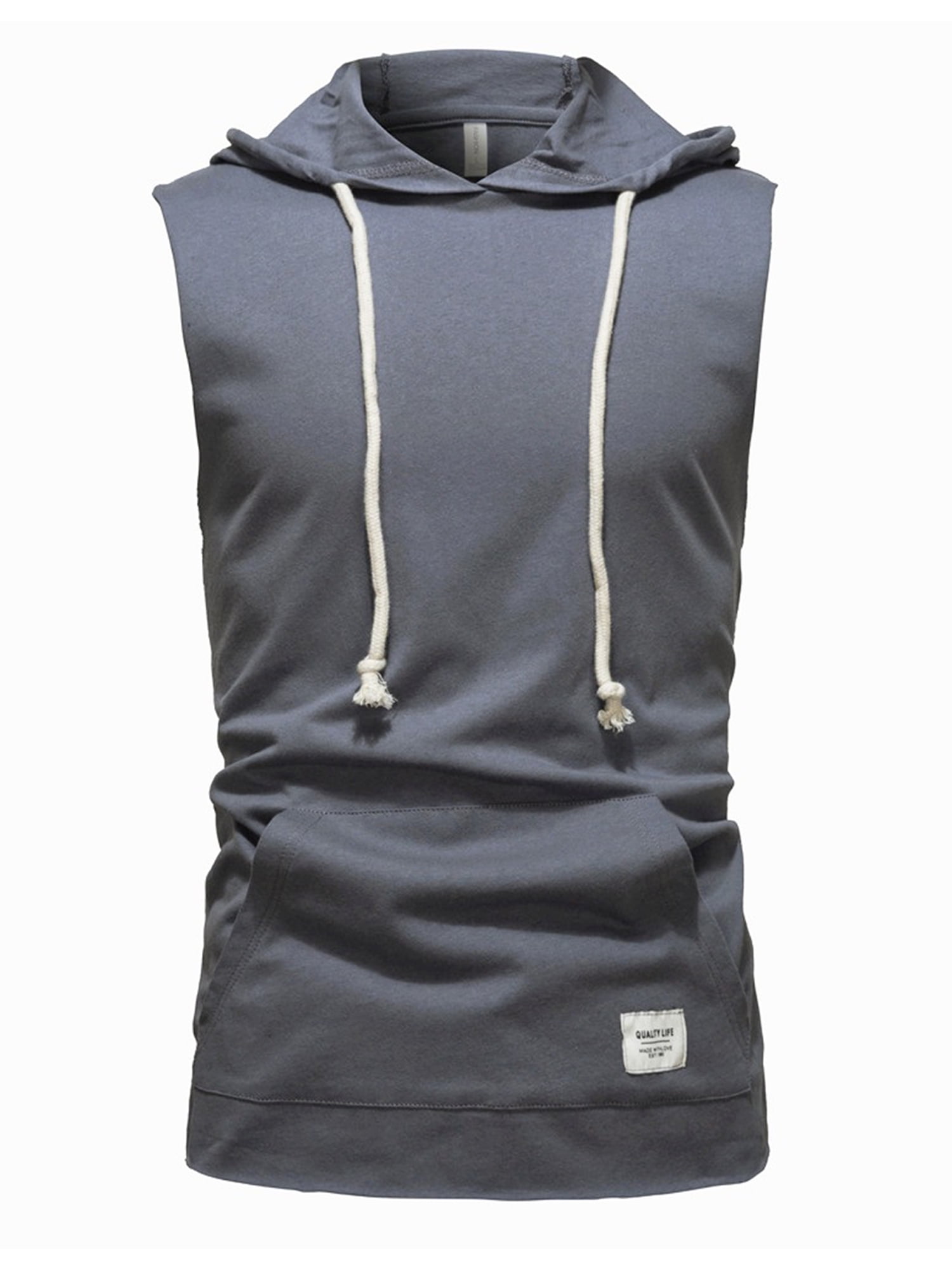 Bellella Men Hooded Tank Tops Bodybuilding Muscle Cut Off T Shirt