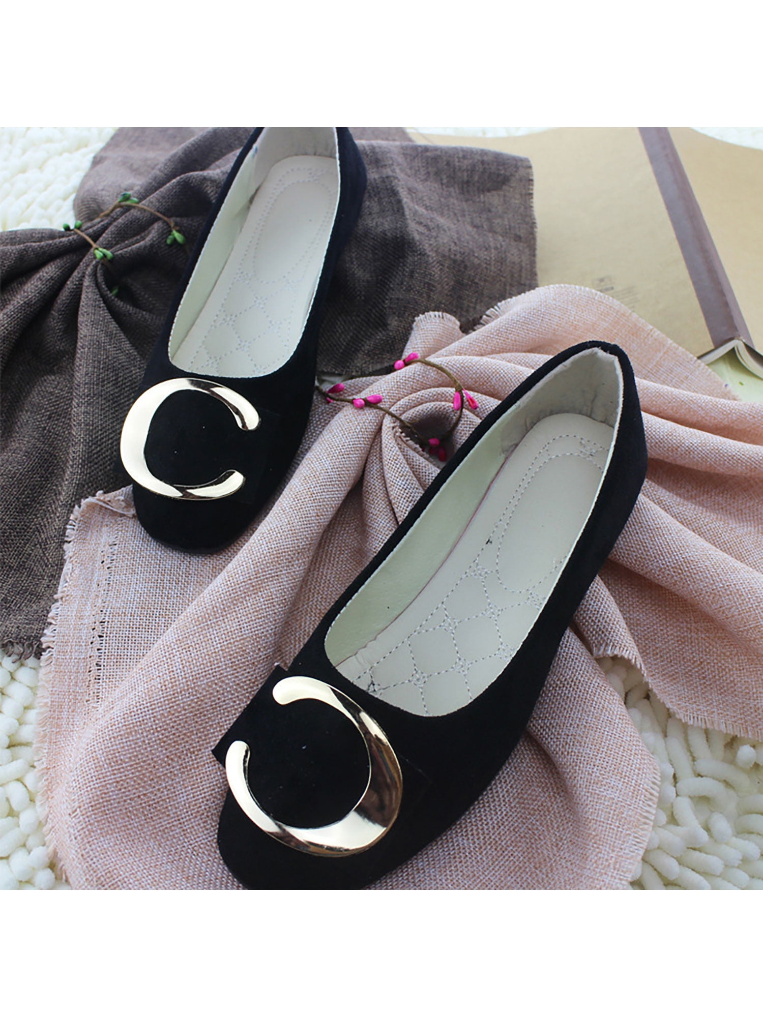 Bellella Women Flats Square Toe Flat Shoes Comfort Casual Shoe Faux ...