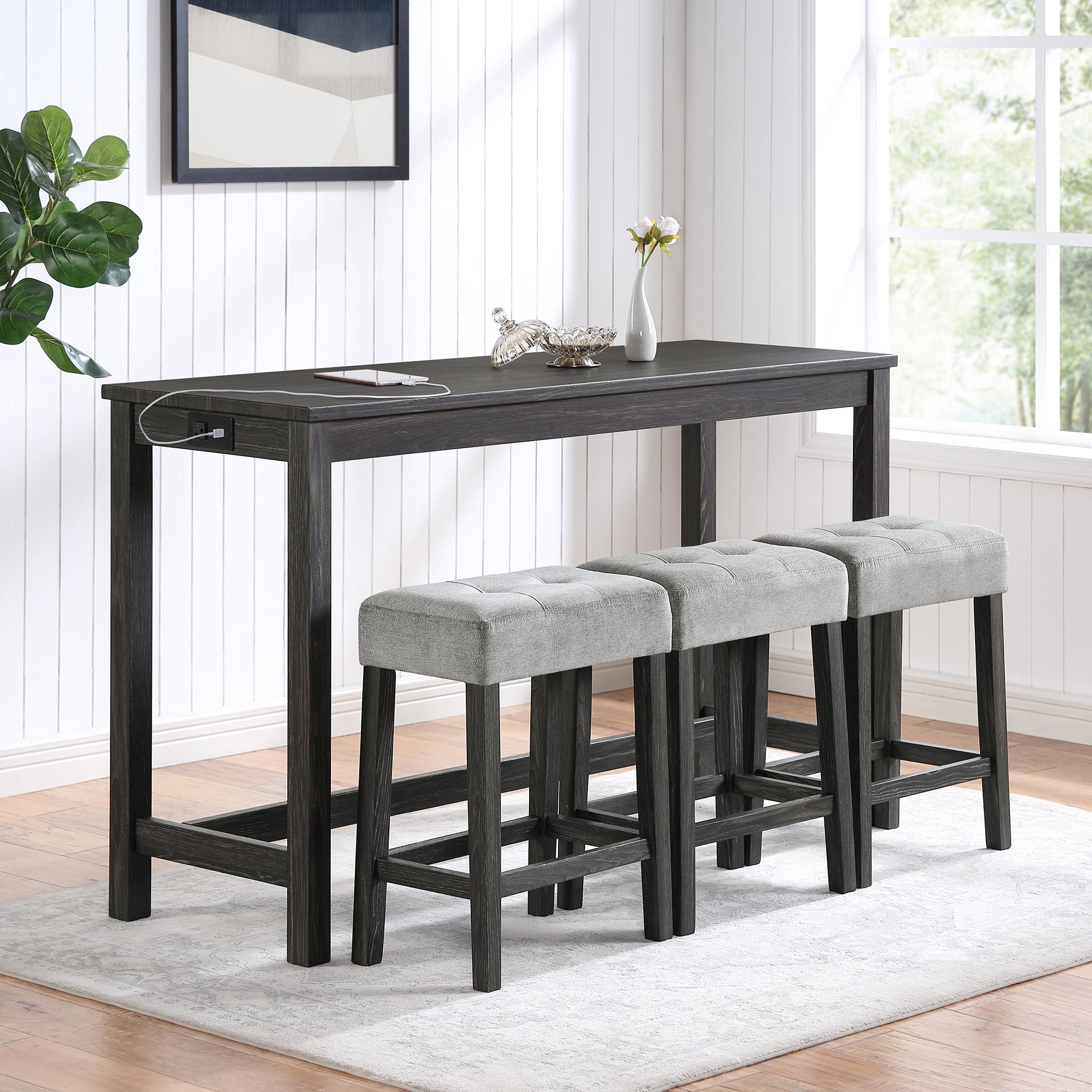 Bellemave 4 Piece Bar Table Set with Power Outlet, 62'' 4 Piece ...