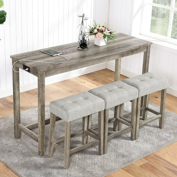 Bellemave Bar Table Set with Power Outlet, 4-Piece Kitchen Dining Table ...