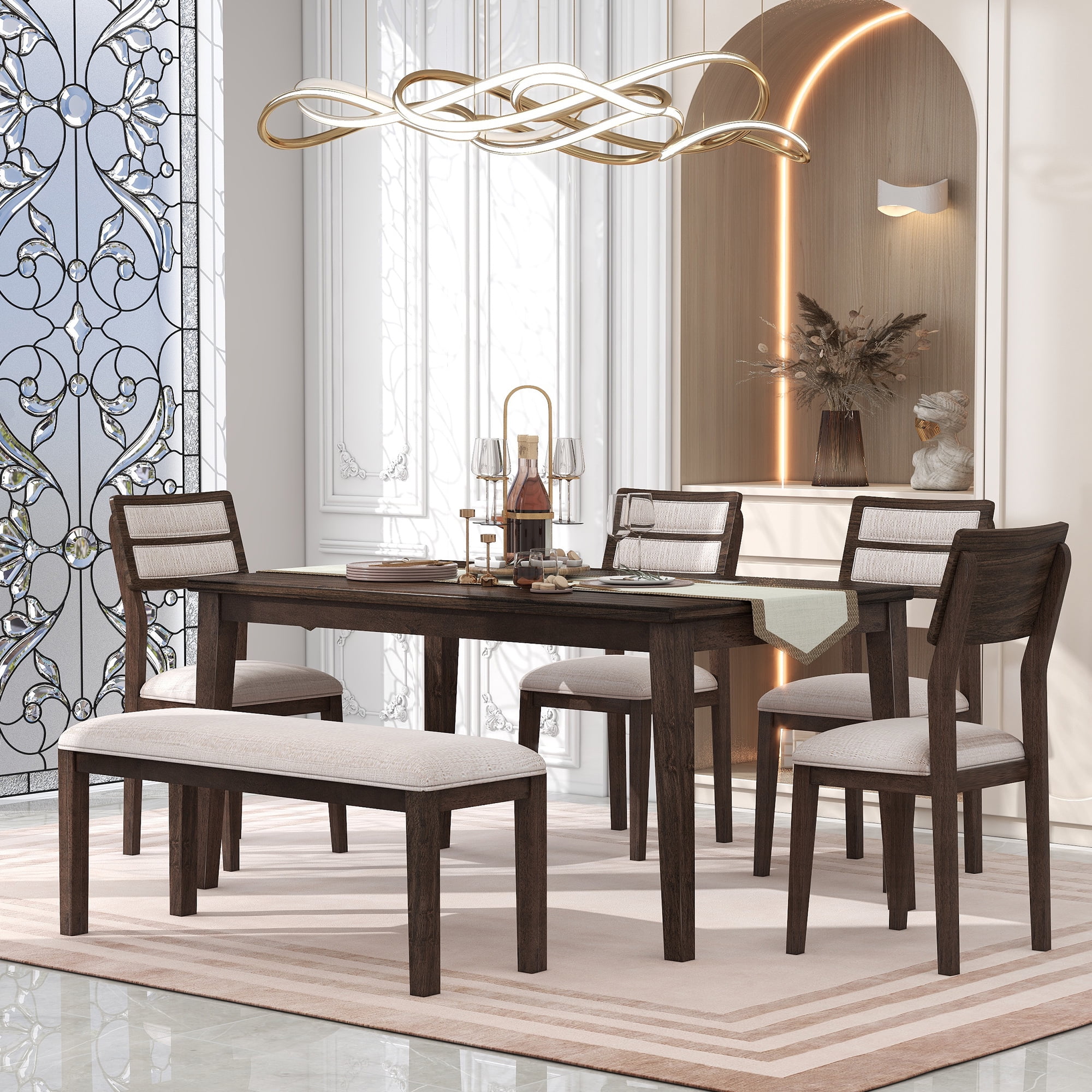 Bellemave Dining Table Set for 6, Includes Dining Table, 4 Upholstered ...