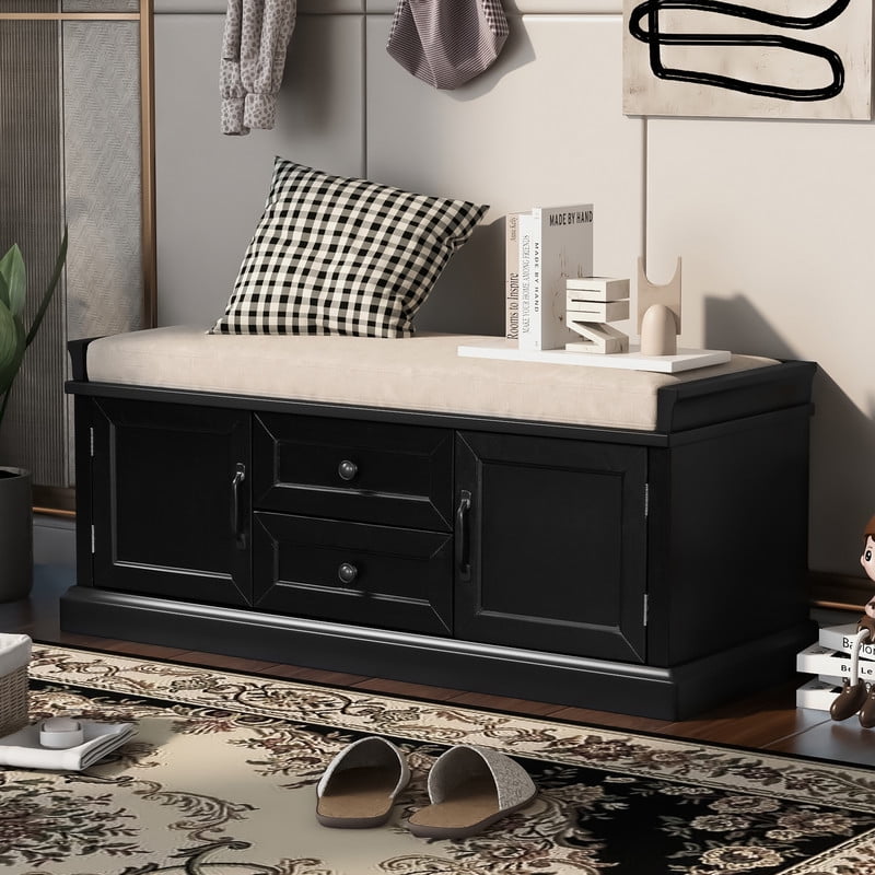 Bellemave Entry Storage Bench with Cushion, Shoe Bench with 2 Drawers ...