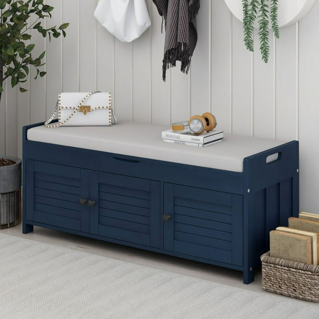 Bellemave Entryway Storage Bench with Cushion Seating, Shoe Bench with ...