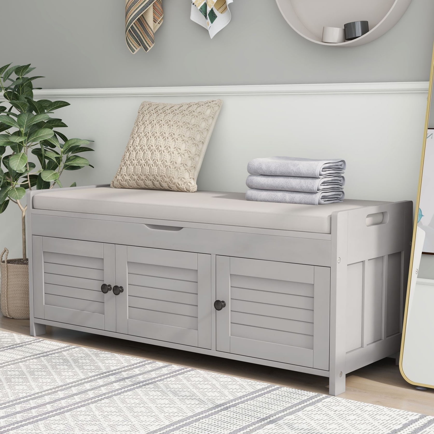 Bellemave Entryway Storage Bench with Cushion Seating, Shoe Bench with ...