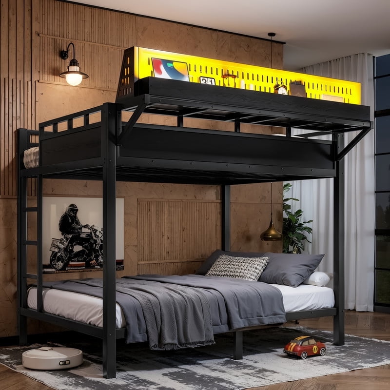 Bellemave Full Over Full Bunk Bed Guardrail Storage Basket, Charging ...