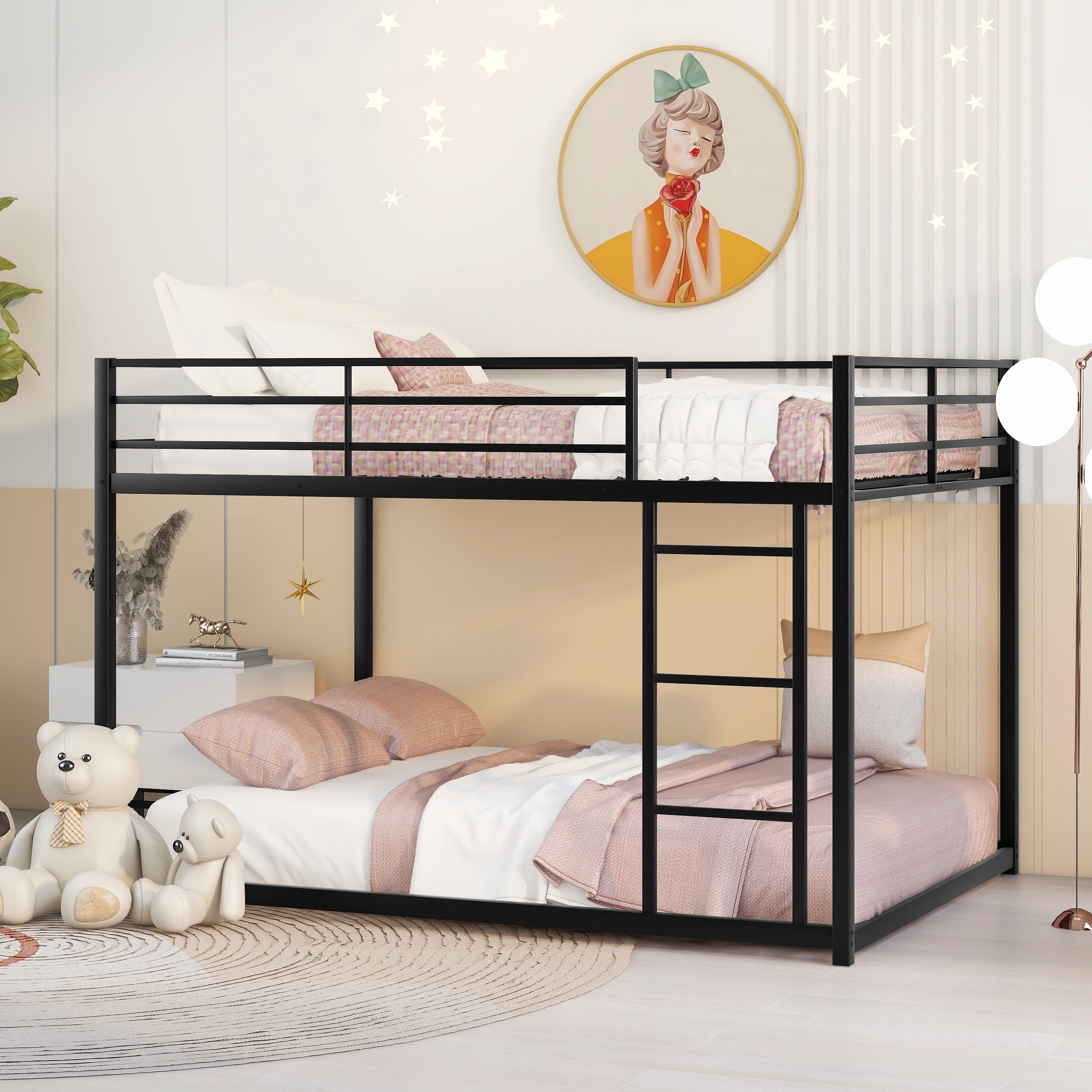 Bellemave Full Over Full Bunk Bed, Metal Low Bunk Beds Frame Built in ...