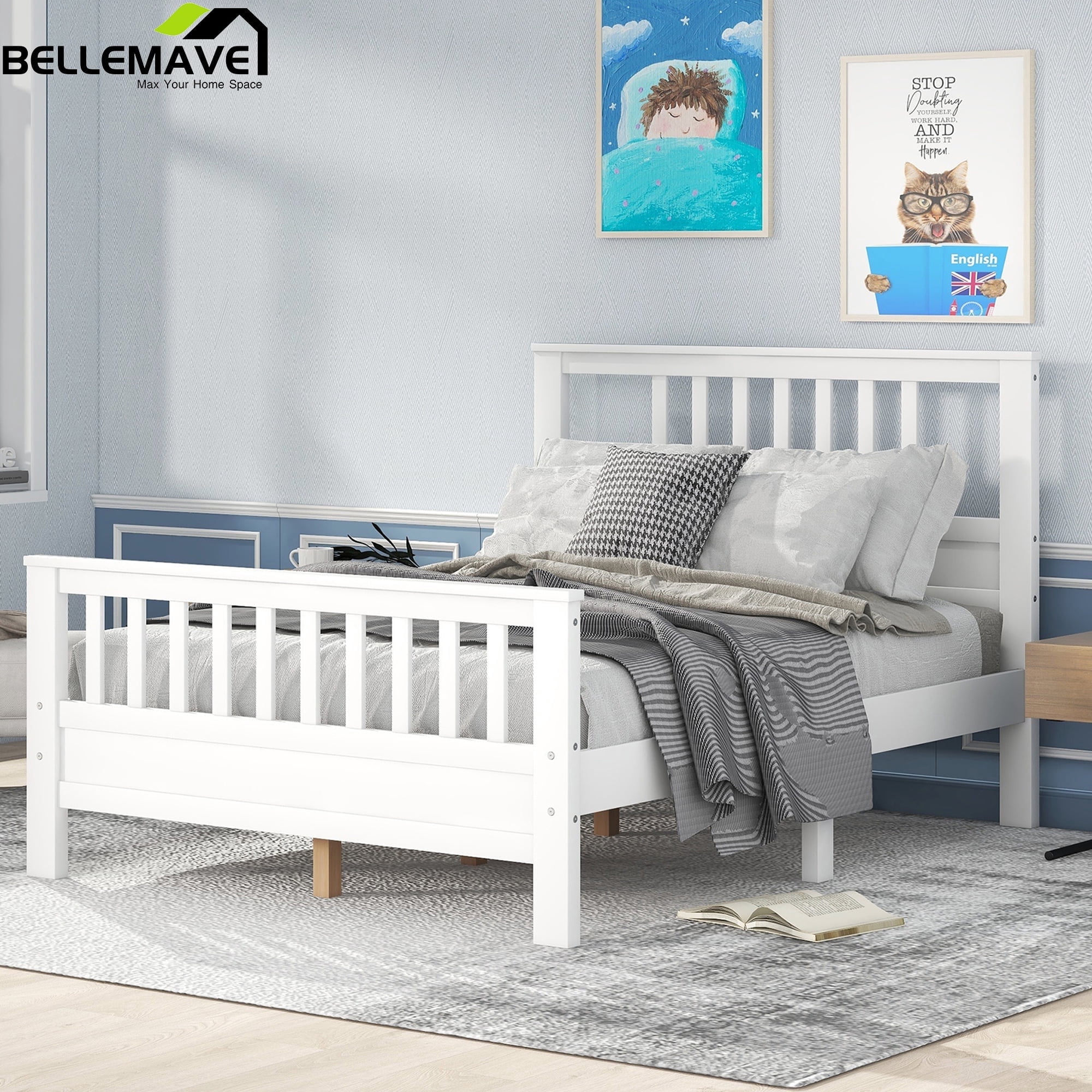 Bellemave Full Size Bed Frames with Headboard and Footboard, Wood Full ...
