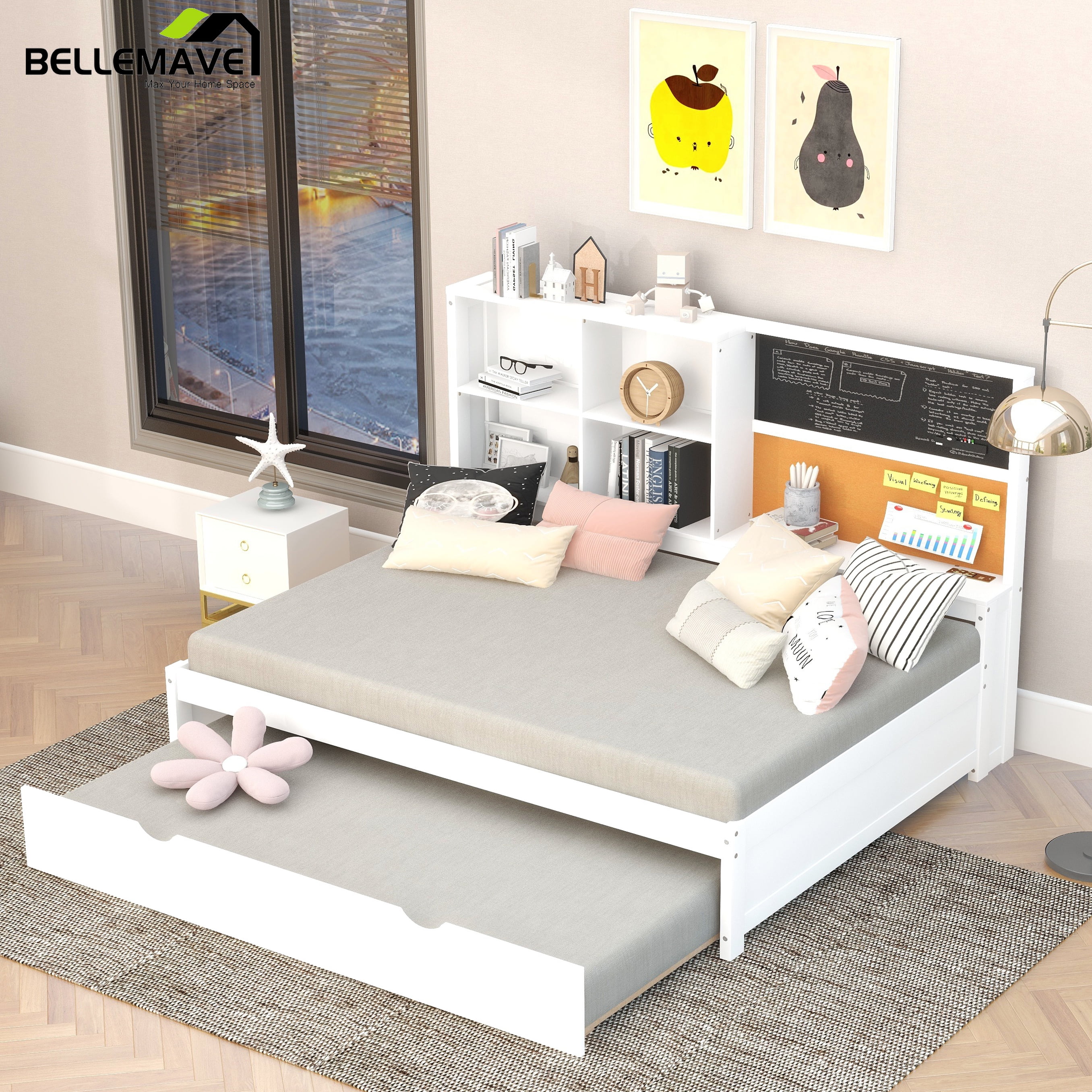 Bellemave Full Size Daybed with Storage Shelves and Trundle Full ...