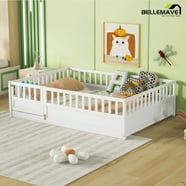 PORKISS Kids Montessori Floor Bed, Twin Floor Bed with Fence for Girls ...