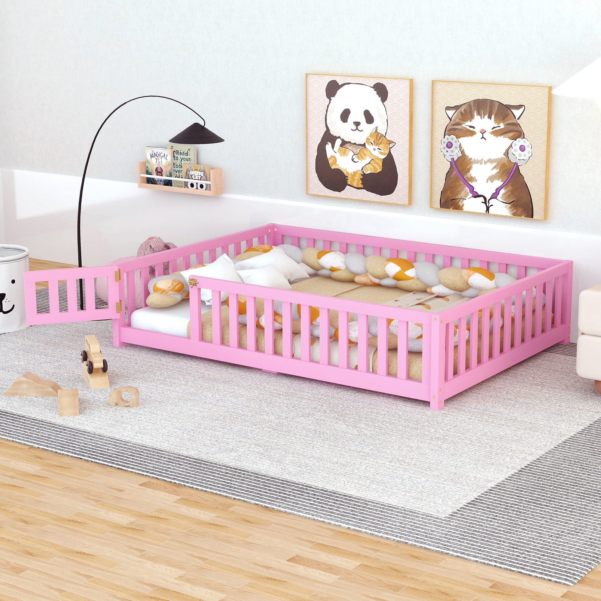 Bellemave Kids' Full Size Floor Bed with Safety Rails & Lockable Door ...