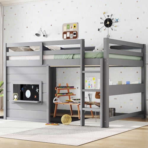 Bellemave Full Size Loft Bed With Storage, Solid Wood Loft Bed with ...