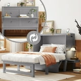 Bellemave Full Size Murphy Bed, Solid Wood Foldable Platform Bed Frame ...