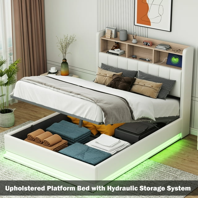 Bellemave Full Size PU Upholstered Platform Bed With Storage Headboard ...