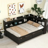 Bellemave Full Size Platform Bed with L-Shaped Bookcases and Storage ...