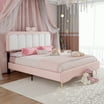 Homfa LED Bed Frame, Full Size Bed for Kids Girls, Velvet Upholstered ...