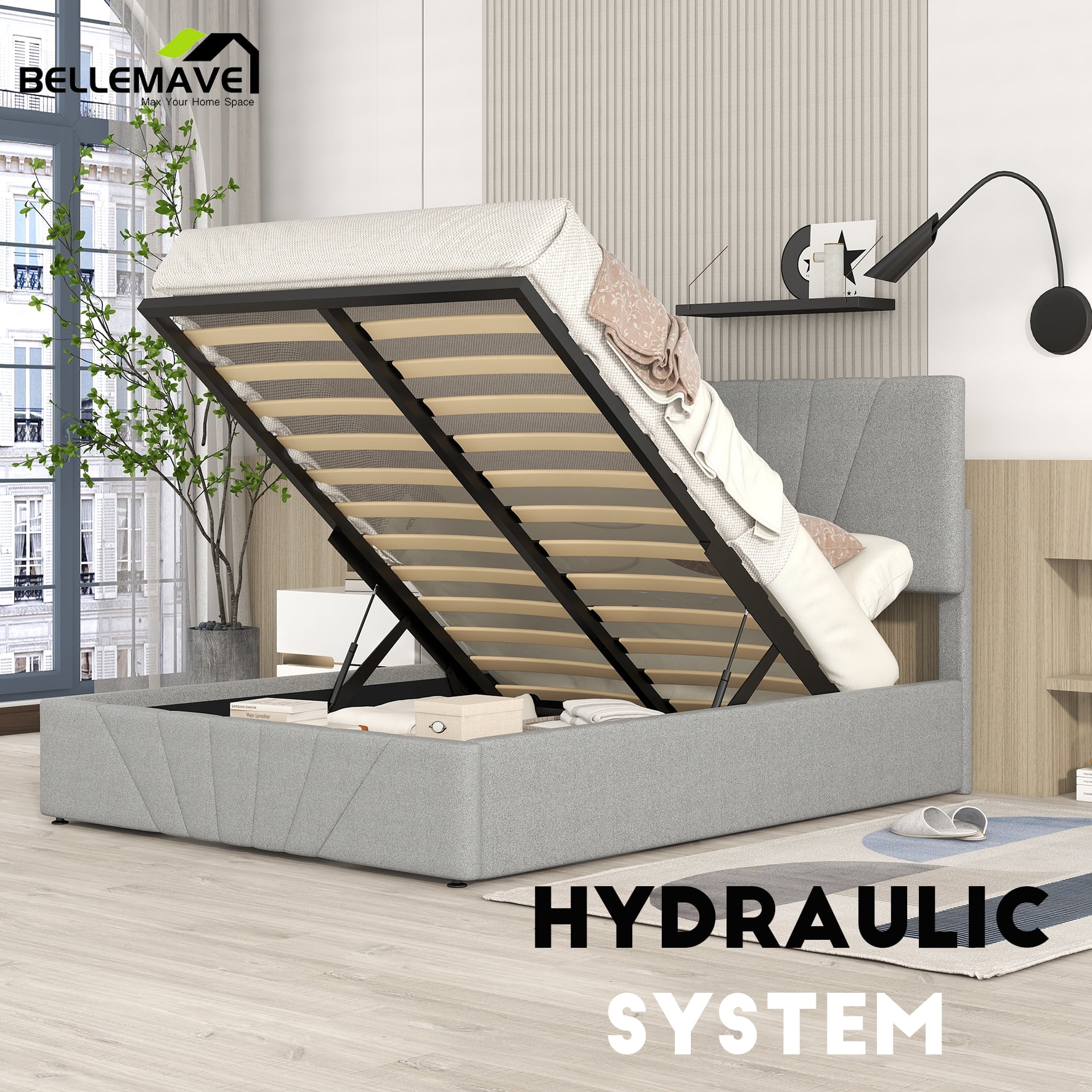 Bellemave Full Size Upholstered Platform Bed Frame with Storage and ...