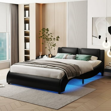 LED Floating Bed Frame King Size with LED Lights and Charging Station ...