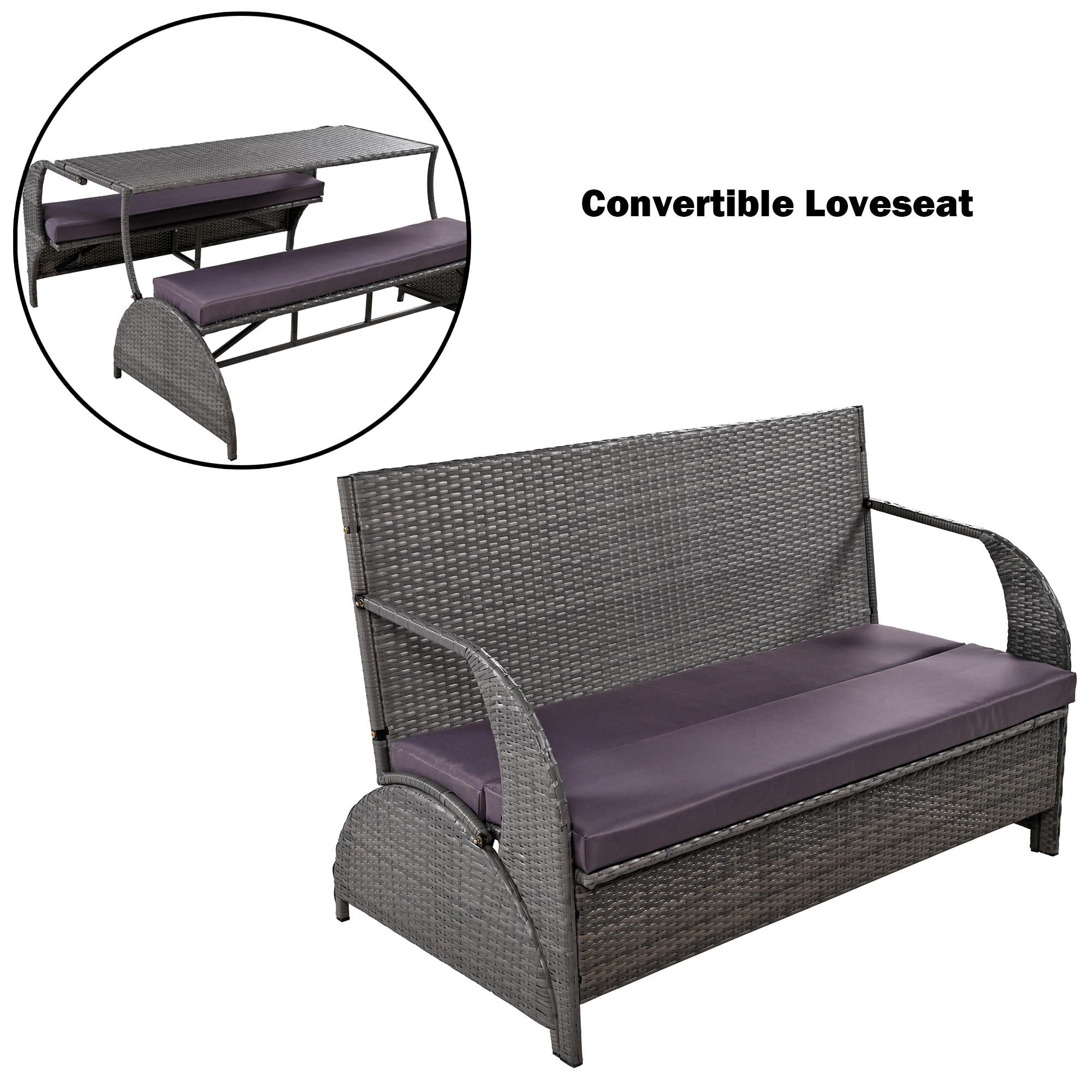 Bellemave Iron/HDPE Cushion Convertible To 4 Seats and Table Patio ...