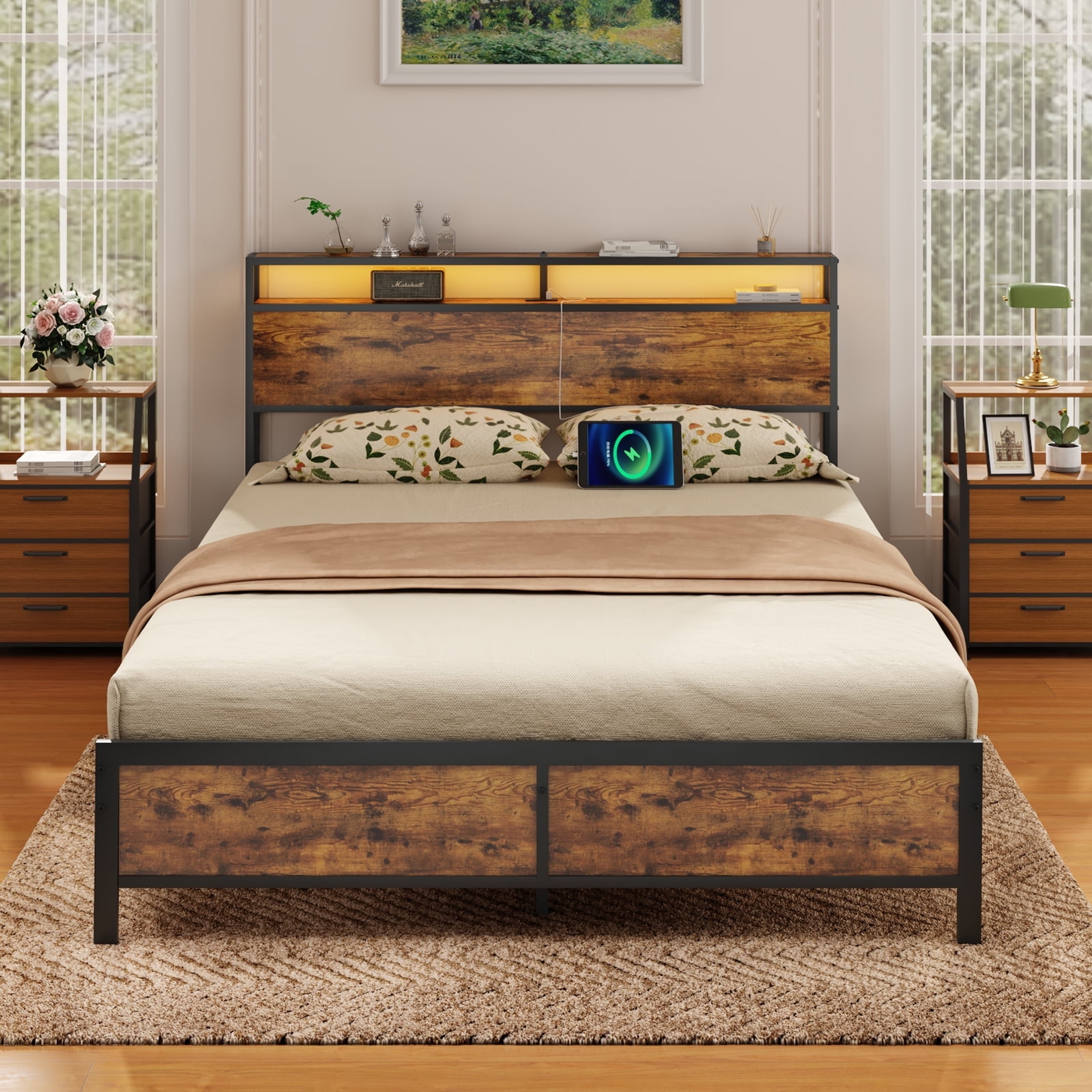 Bellemave Industrial Queen Bed Frame, Bedroom Furniture, Metal Platform ...