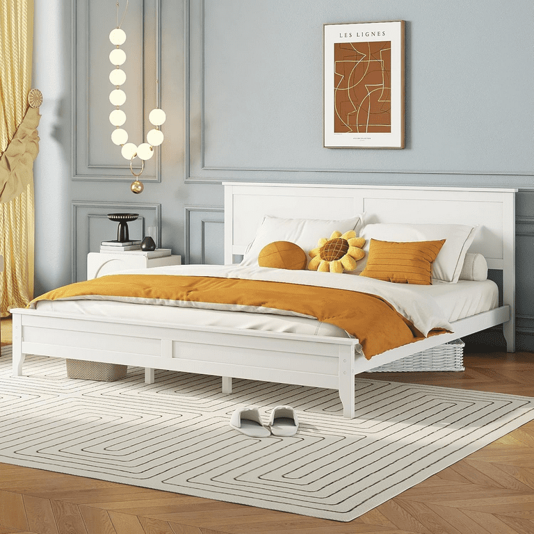 Bellemave King Bed Frame with Headboard and Footboard Modern Wood King Size Platform Bed with Slats Support Kids King Beds Frame No Box Spring Needed White Walmart