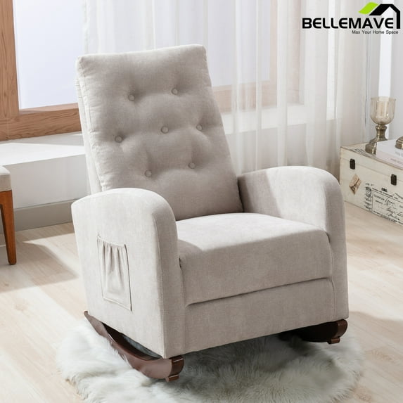 Bellemave High Back Rocking Chair, Comfortable Nursery Chair, Padded ...