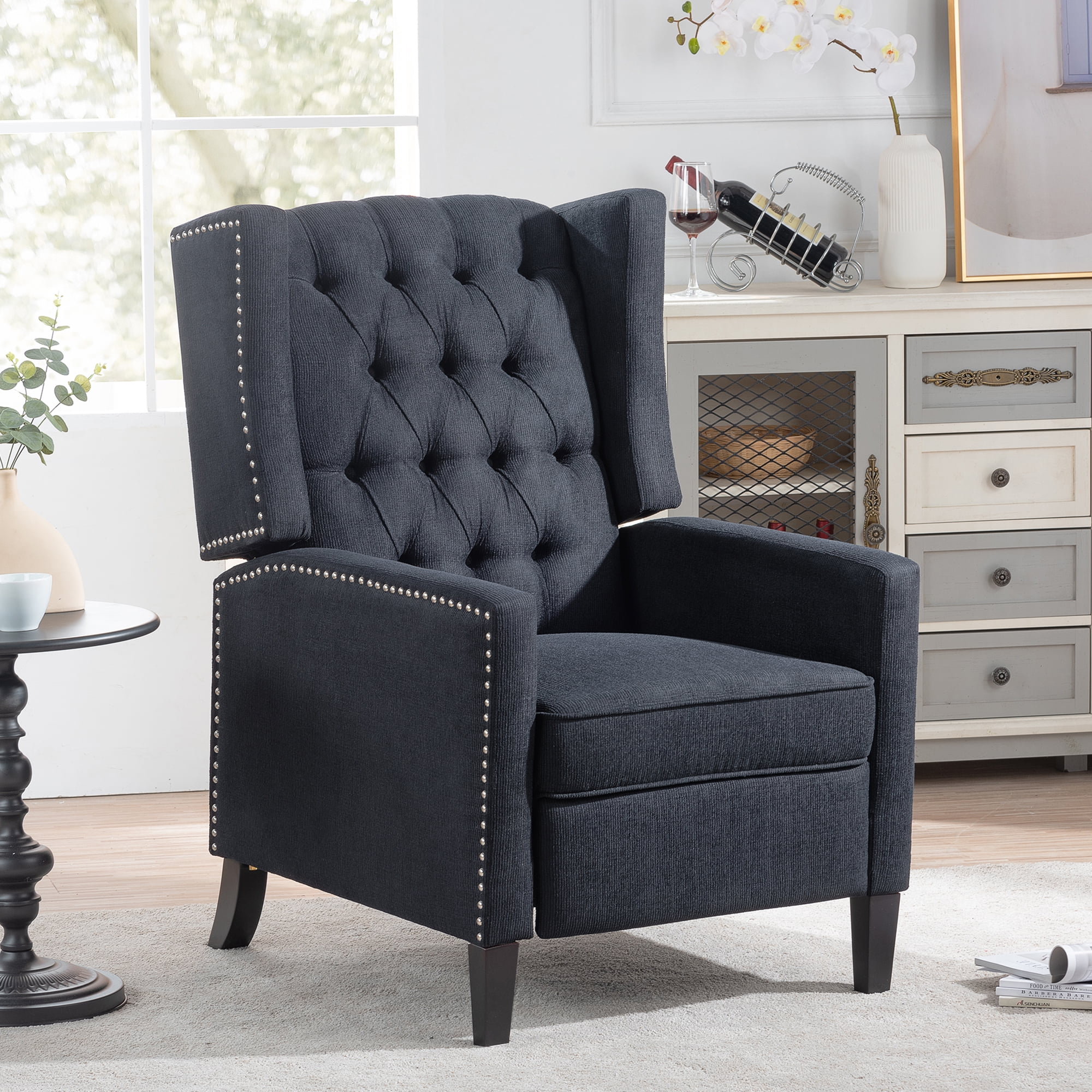 Bellemave Manual Recliner Chair Button Tufted Fabric Upholstered Sofa ...