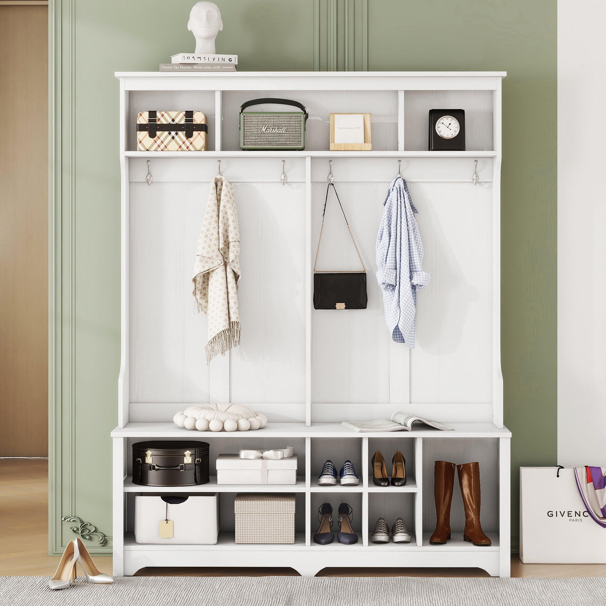 Bellemave Modern 3-in-1 Design Hall Tree with 6 Metal Hooks and 10 ...