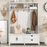 Bellemave Hall Tree with Bench, 24 Shoe Cubbies, Coat Rack, 6 Hooks ...