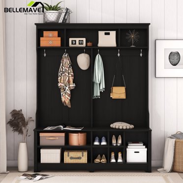 77 Inch Hall Tree Entryway Coat Rack with Hooks and Storage, Modern ...