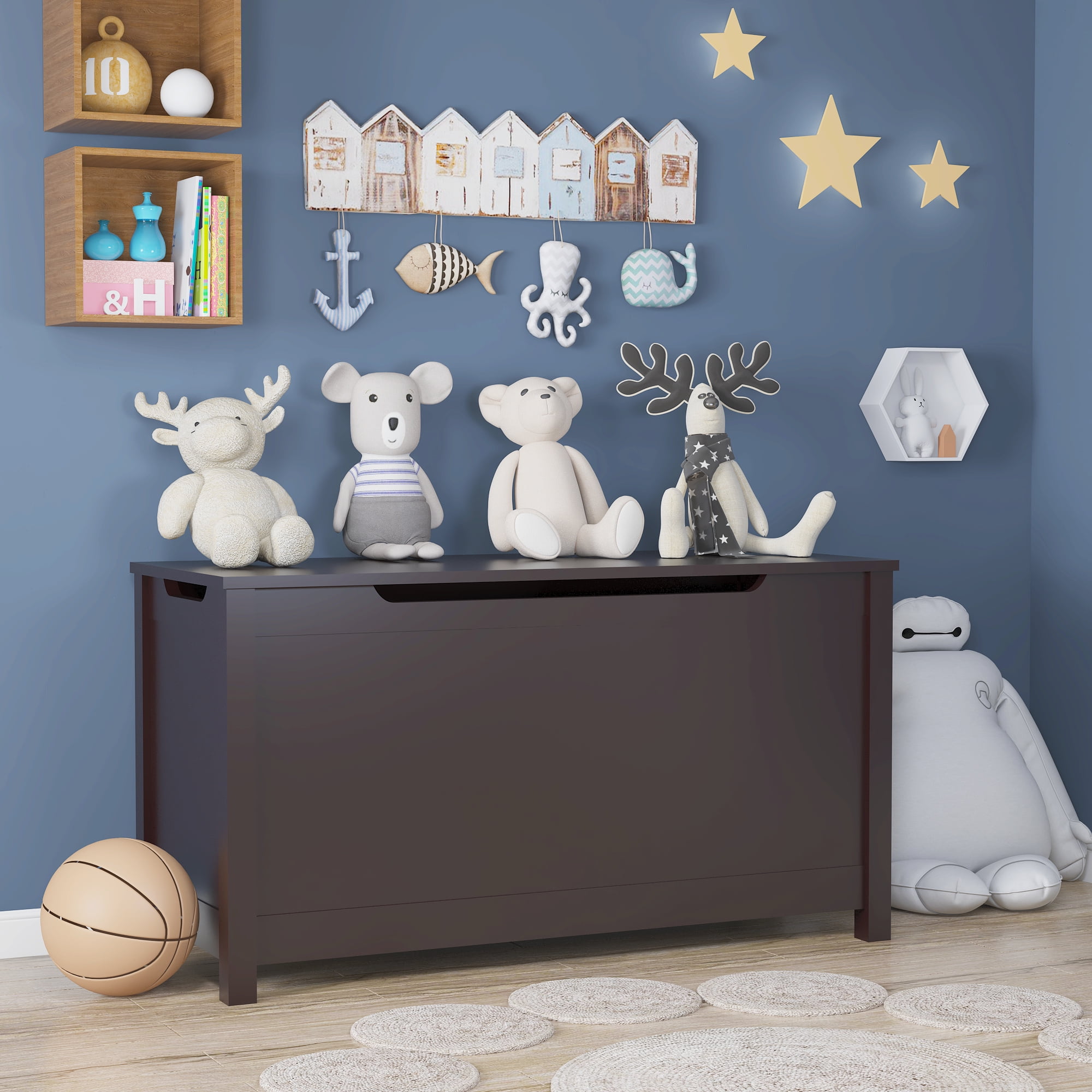 Bellemave Modern Kids Toy Storage Box with Safety Hinged Lid Wooden ...