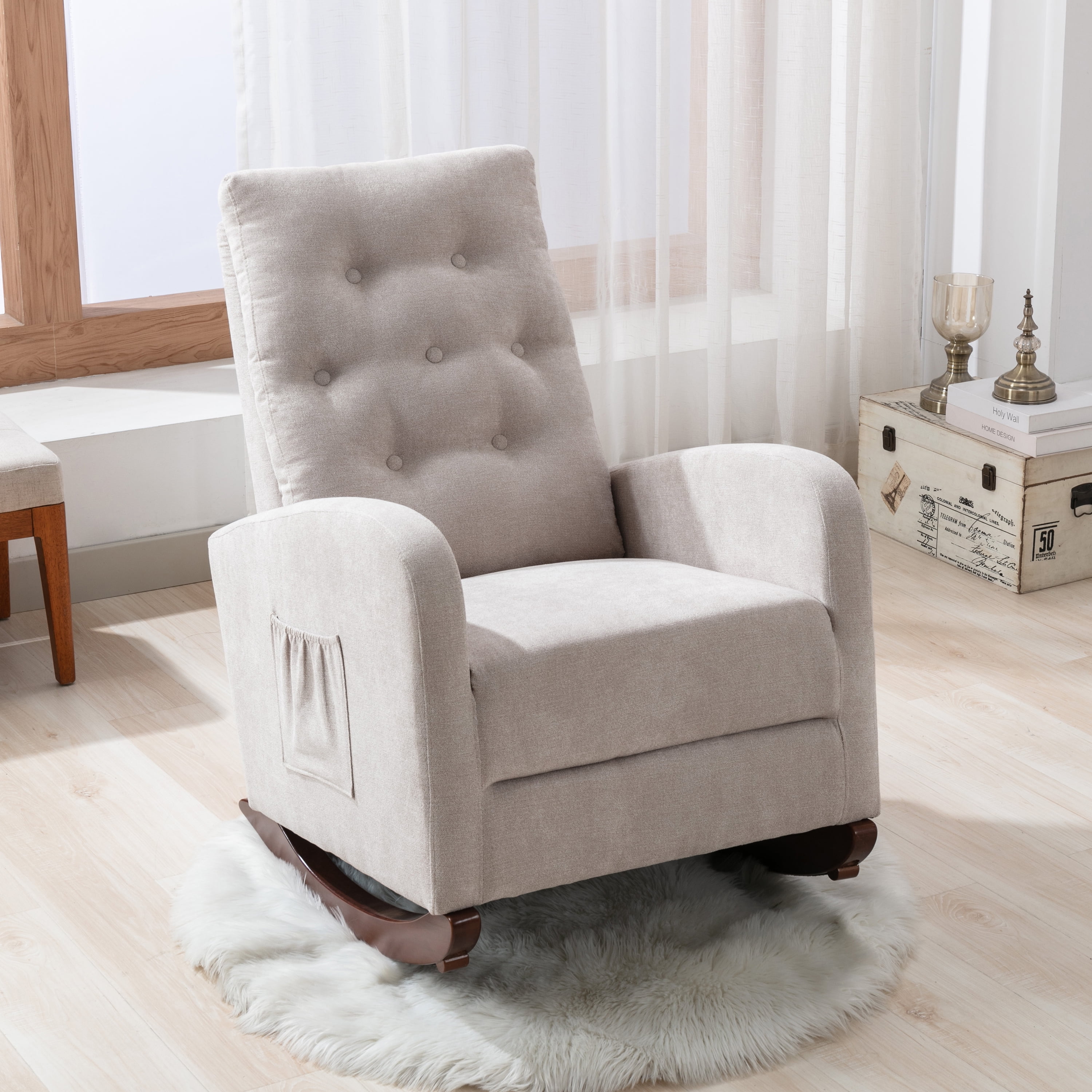 Bellemave Velvet Fabric Soft Rocking Chair, High Back Armchair for ...