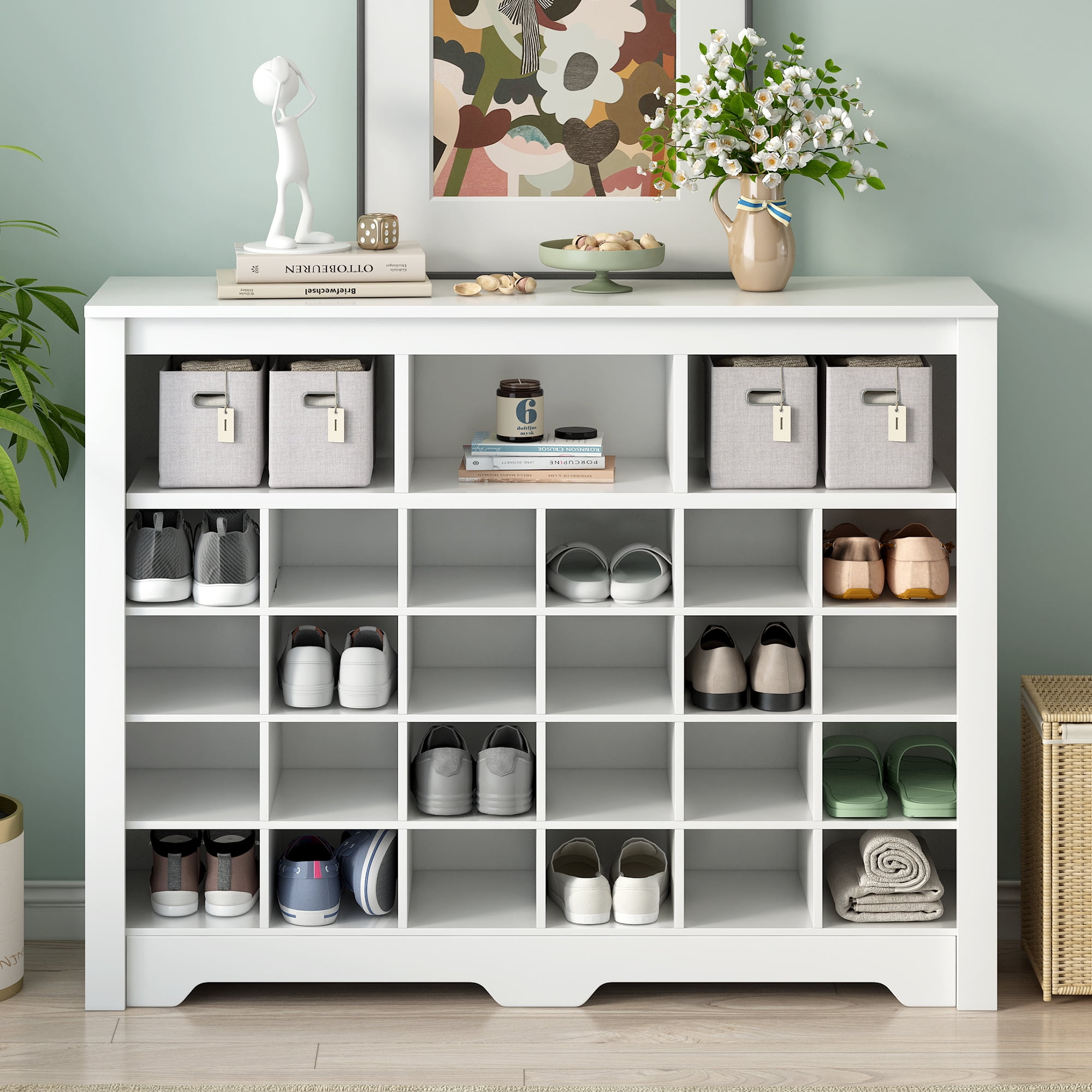 Bellemave Modern Shoe Cabinet with 24 Cubbies and 3 Storage ...
