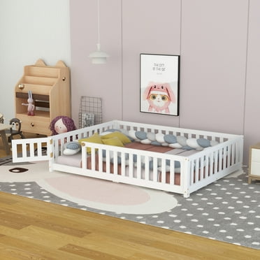 CITYLE Full Size Floor Bed with Guardrails and Door, Montessori ...
