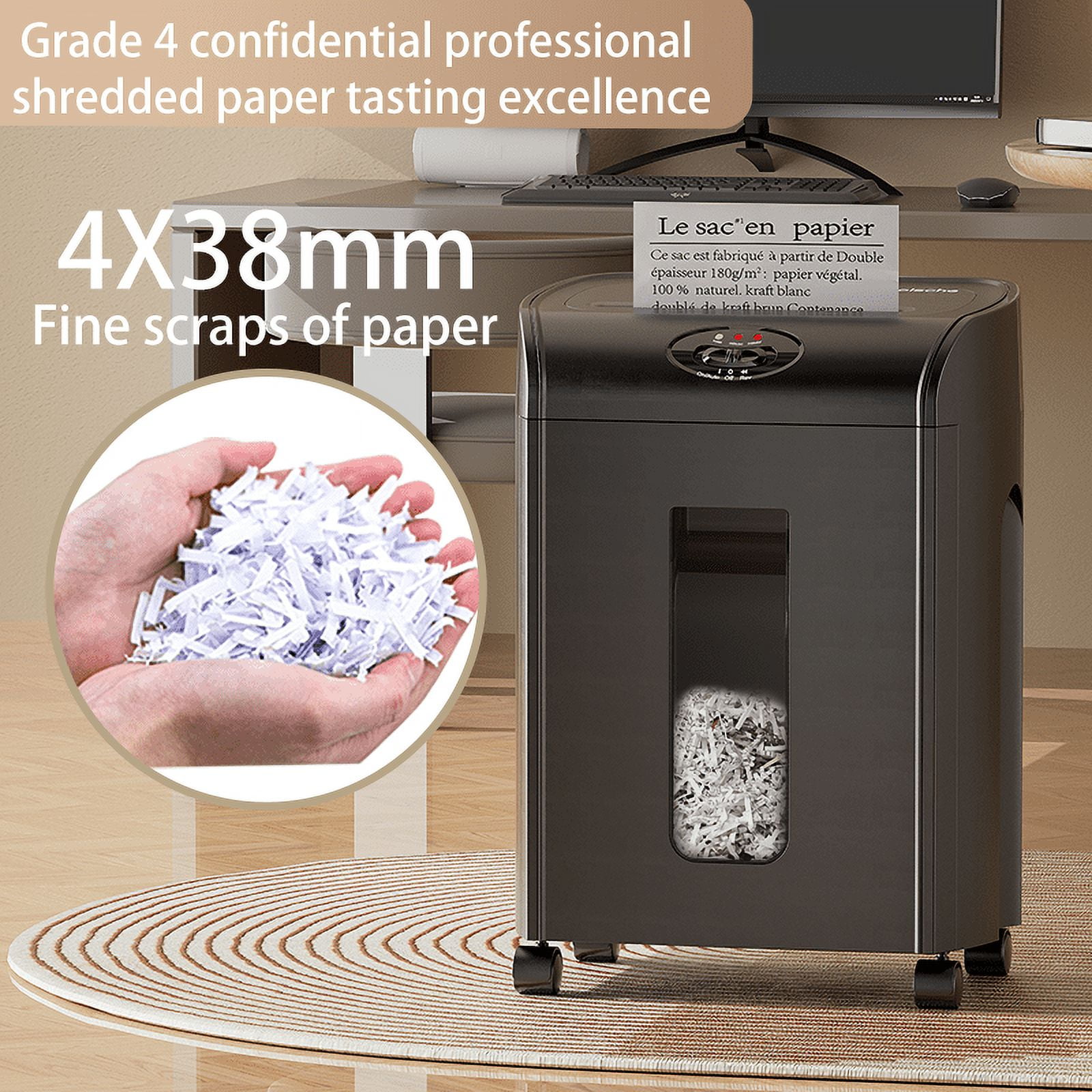 Bellemave Paper Shredder 10-Sheet Micro Cross Cut with 4.76-Gallon Pull ...