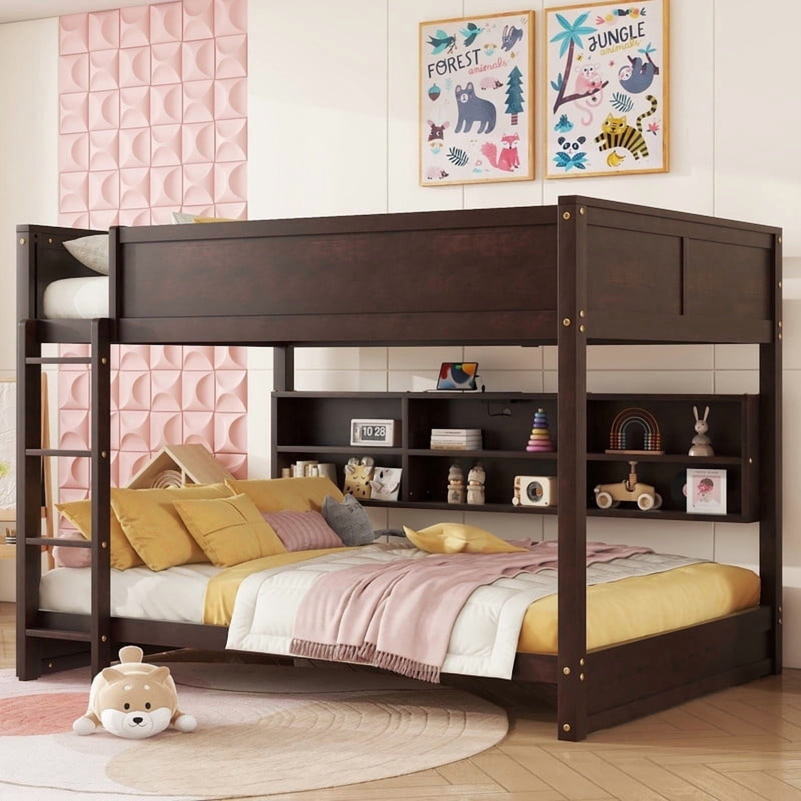 Bellemave Queen Over Queen Bunk Beds, Wood Bunk Bed with Storage ...