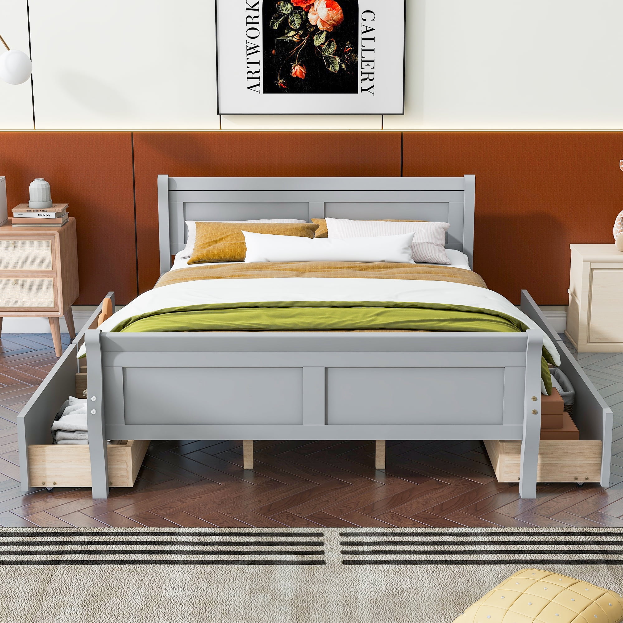 Bellemave Queen Size Bed with 4 Drawers, Wood Platform Bed with ...