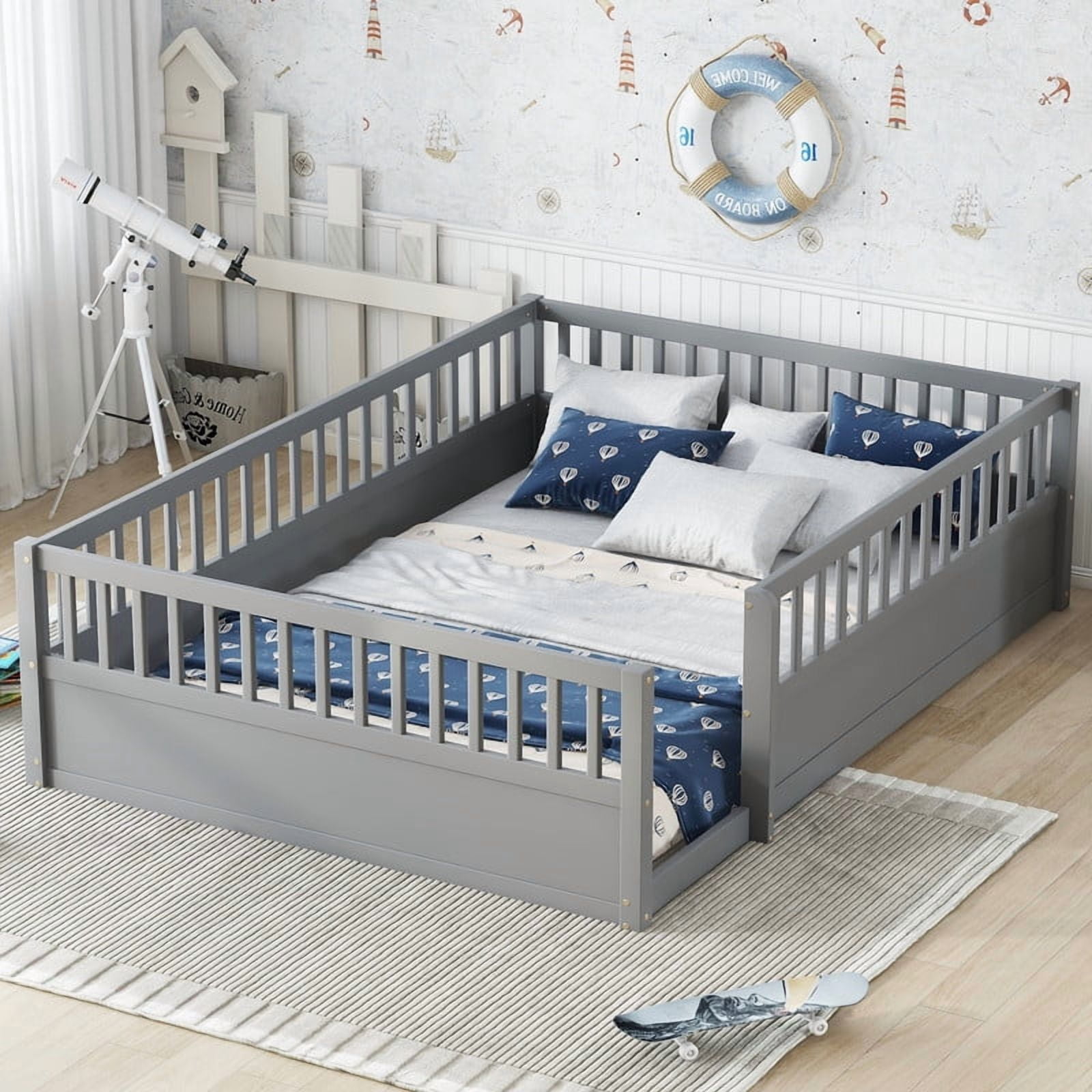 Bellemave Queen Size Floor Bed, Queen Montessori Bed Frame with High ...