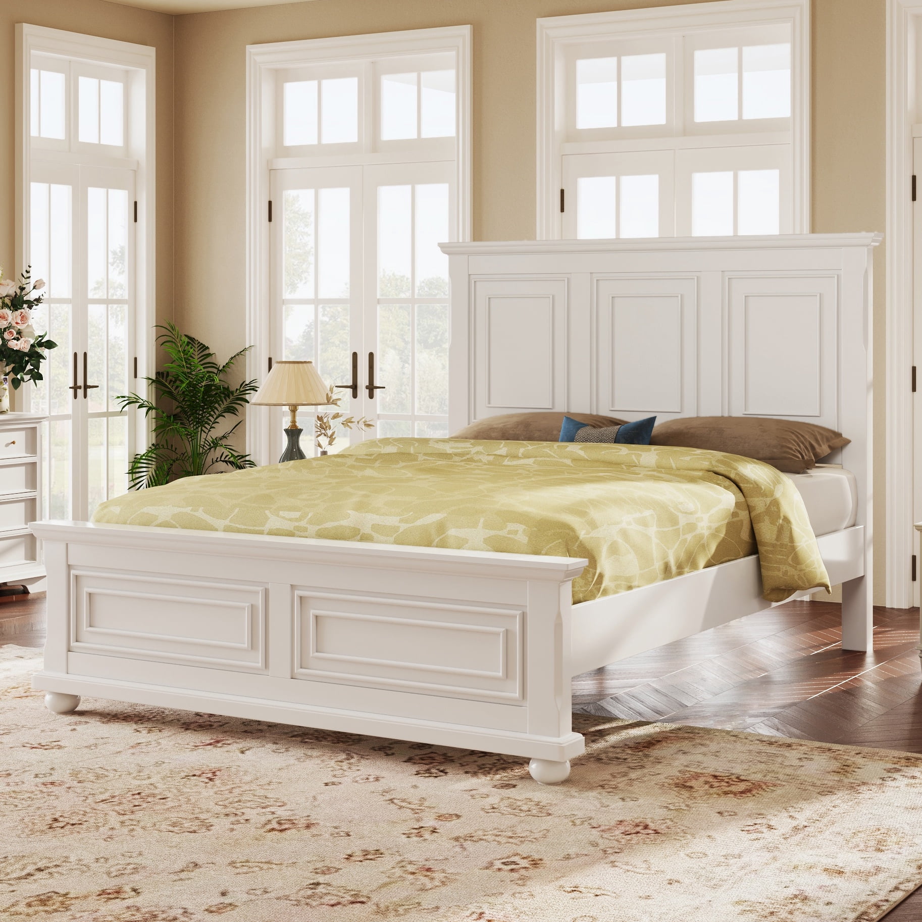 Bellemave Queen Size Platform Bed with Tall Headboard & Footboard ...