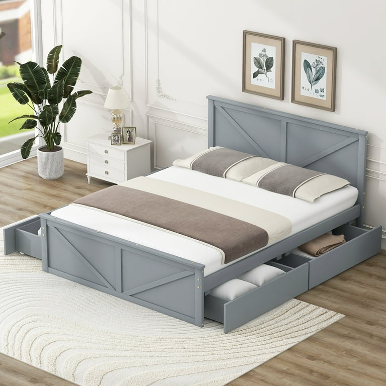 Solid wood queen storage bed store