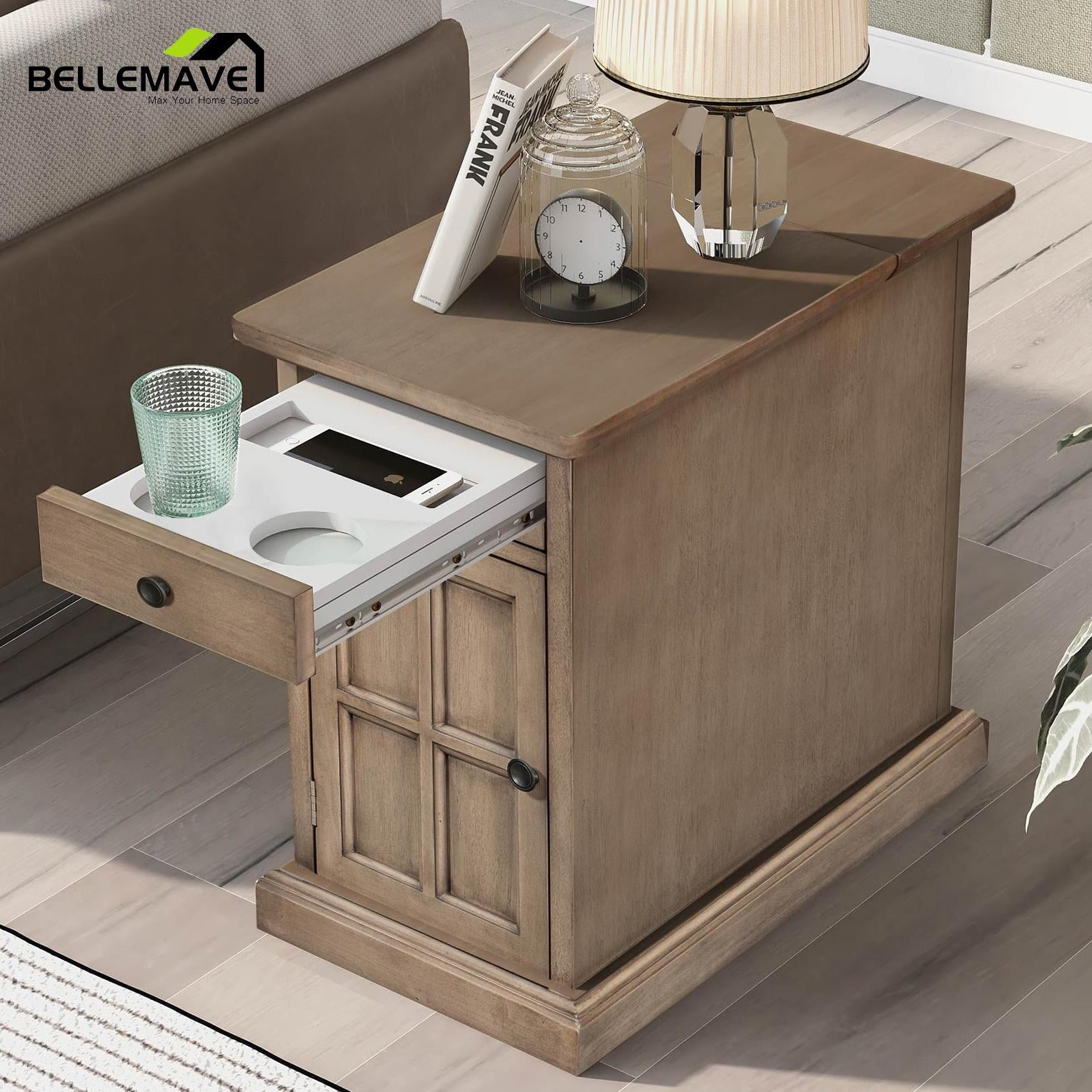 Bellemave Side Table with USB Charging Station, Vintage End Table with ...