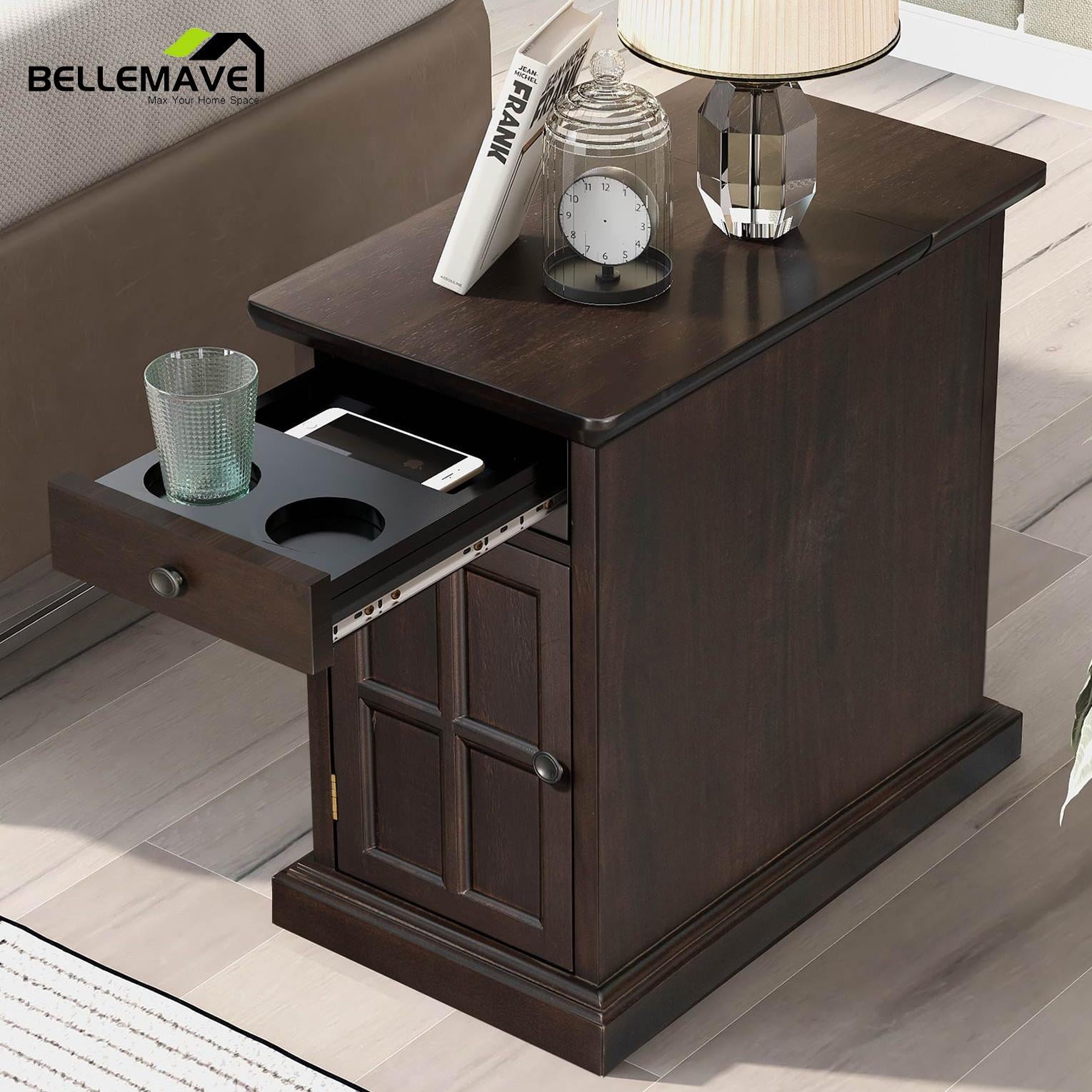 Bellemave Side Table with USB Charging Station, Vintage End Table with ...