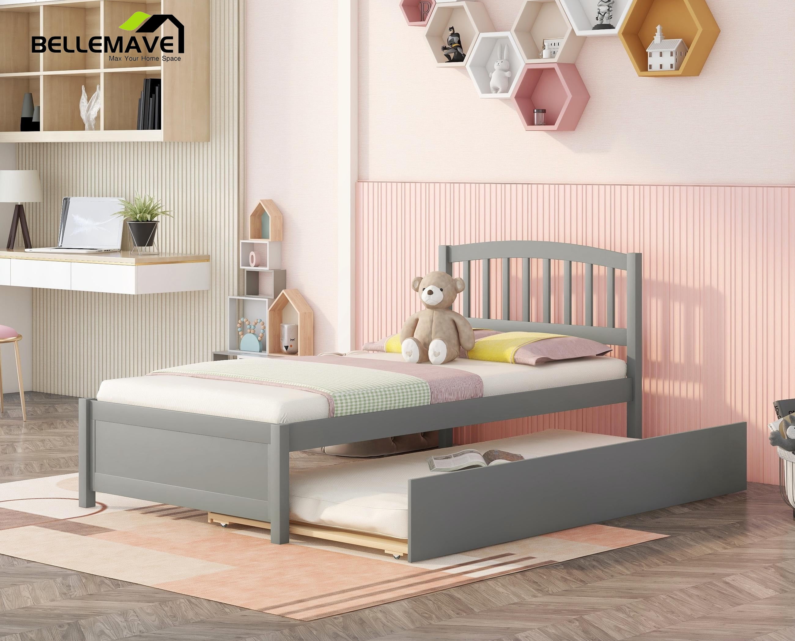 Bellemave Simple Style Twin Size Wood Platform Bed Frame Space Saving ...