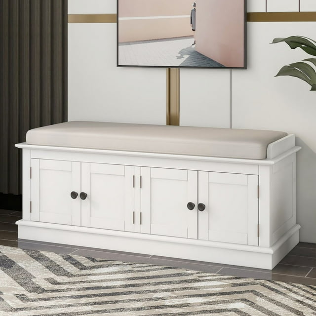 Bellemave Entryway Storage Bench with 4 Drawers and Doors, Cushioned ...