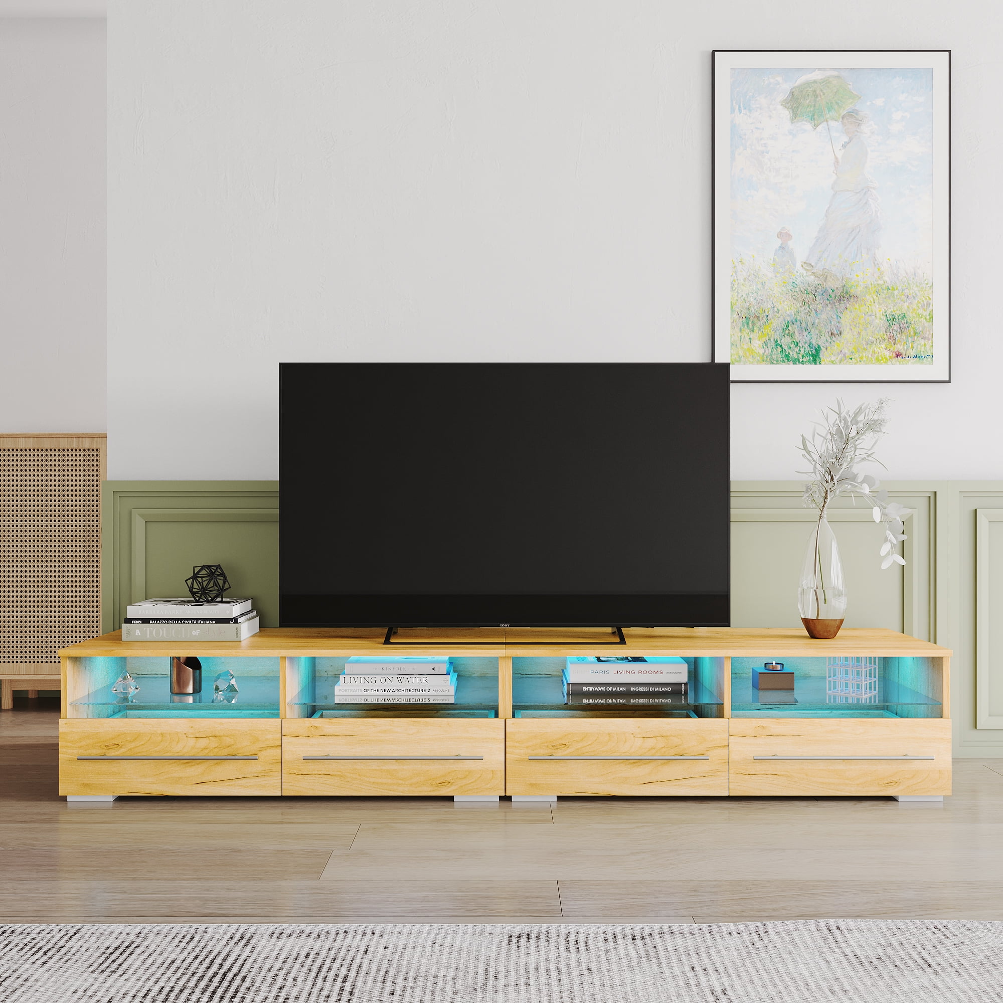 Bellemave TV Stand with LED Lights, TV Console Has Two Drawers with ...