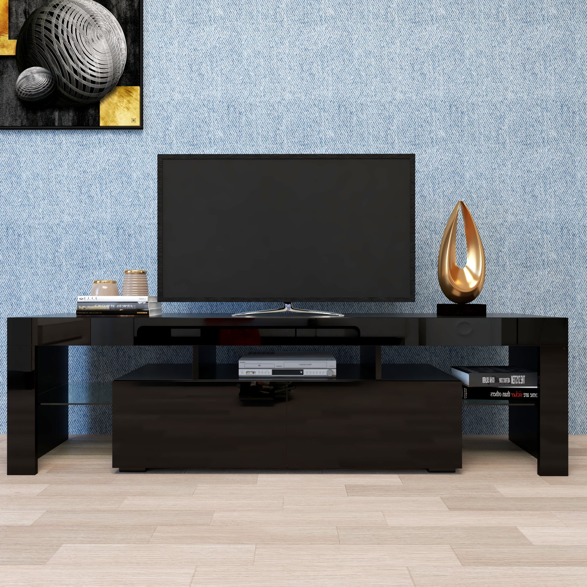 Bellemave TV Stand with LED Lights for 70 Inch, TV Table with 2 Storage ...