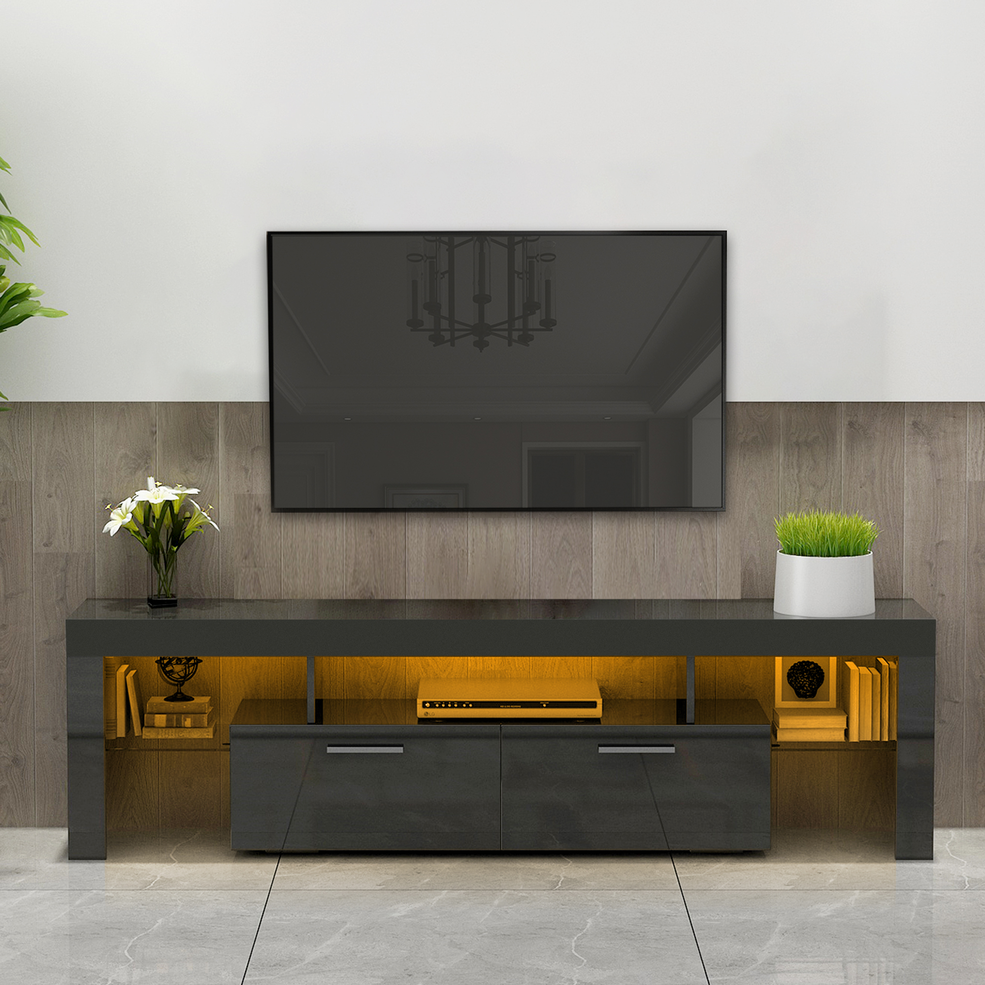 Bellemave TV Stand with LED Lights for 70 Inch, TV Table with 2 Storage ...
