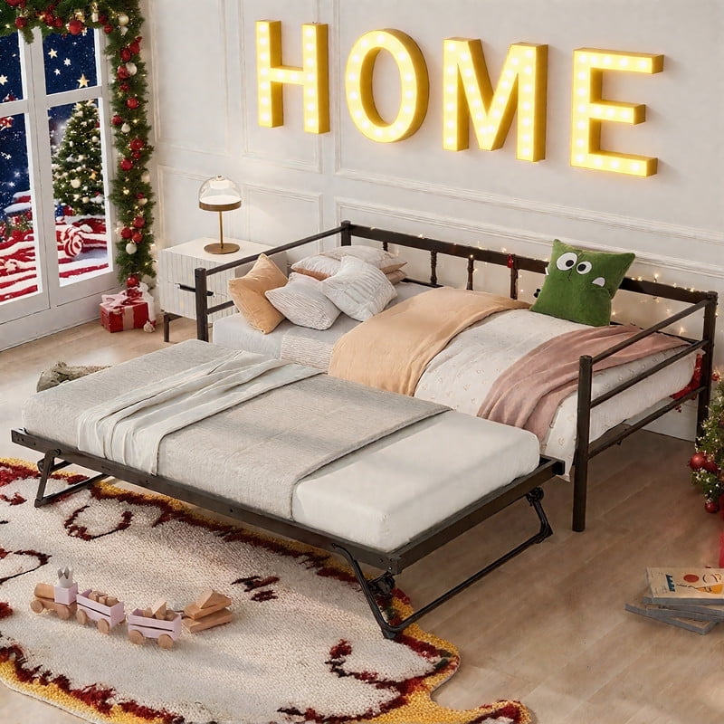 Bellemave Twin Daybed with Pop Up Trundle, Metal Heavy Duty Sofa Beds ...